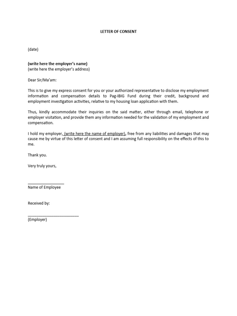 Editable Letter of Consent To Employer | PDF