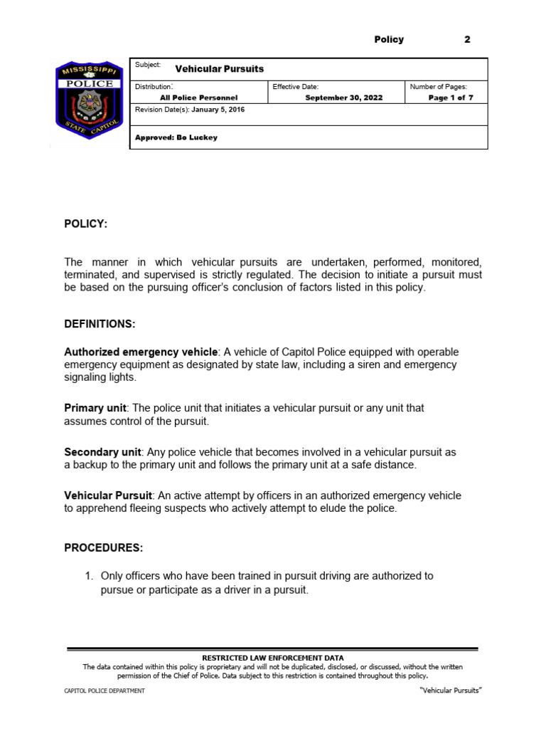 Capitol Police Pursuit Policy | PDF