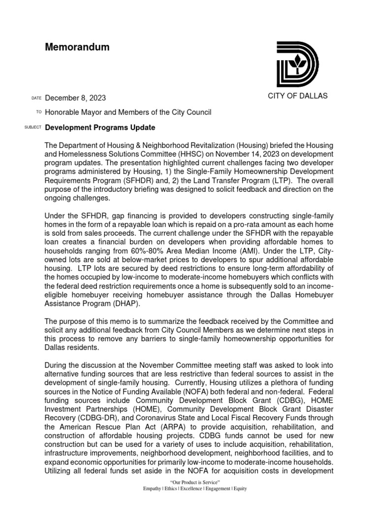 HOU Development Updates 12082023 Friday Memo MA | PDF | Community ...