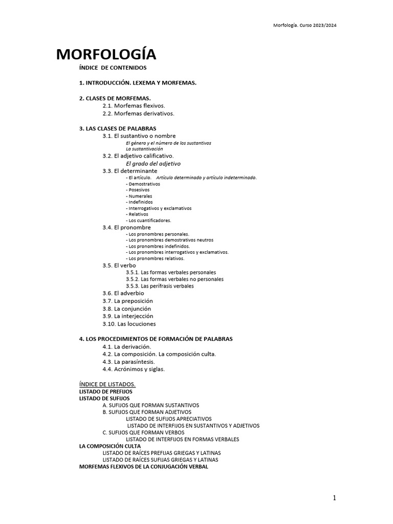 MORFOLOGÍA 2º Bach Alumnos | PDF