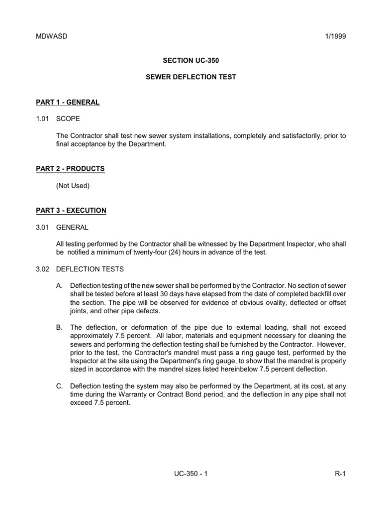 UC-350 Sewer Deflection Testing Guidelines | PDF | Pipe (Fluid ...