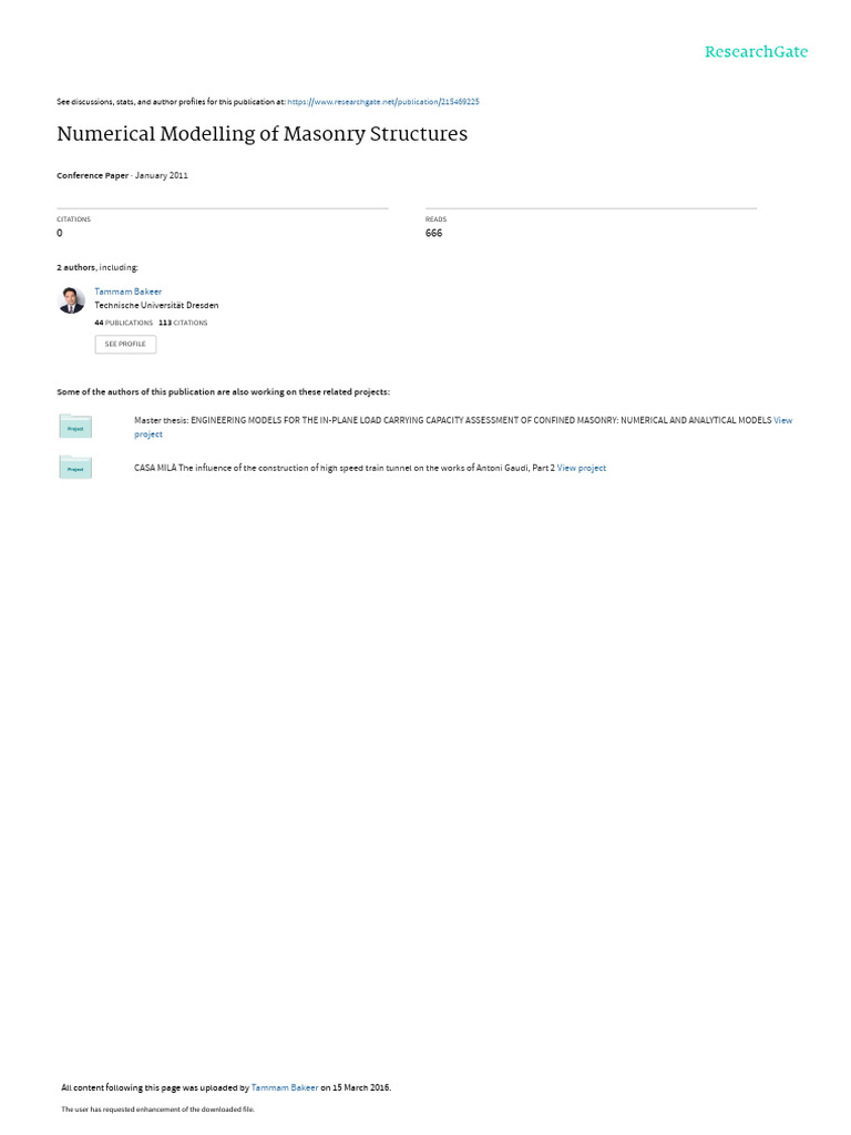 Numerical Modelling Of Masonry Structures Pdf Strength Of Materials Finite Element Method