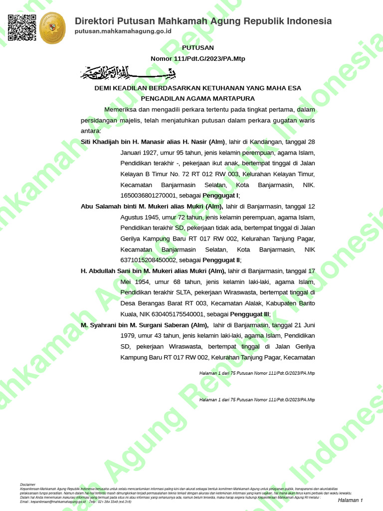 Putusan 111 PDT.G 2023 Pa - MTP 20230822140810 | PDF