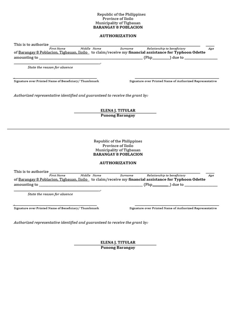 Authorization - DSWD | PDF