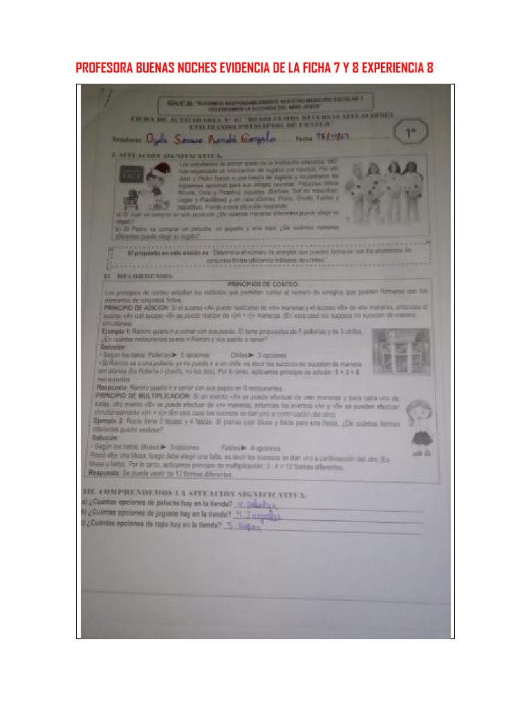 Profesora Buenas Noches Evidencia de La Ficha 7 y 8 Experiencia 8 | PDF