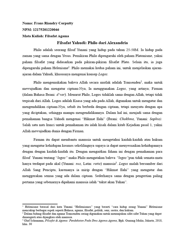 Filsafat Philo: Logos dalam Yahudi | PDF