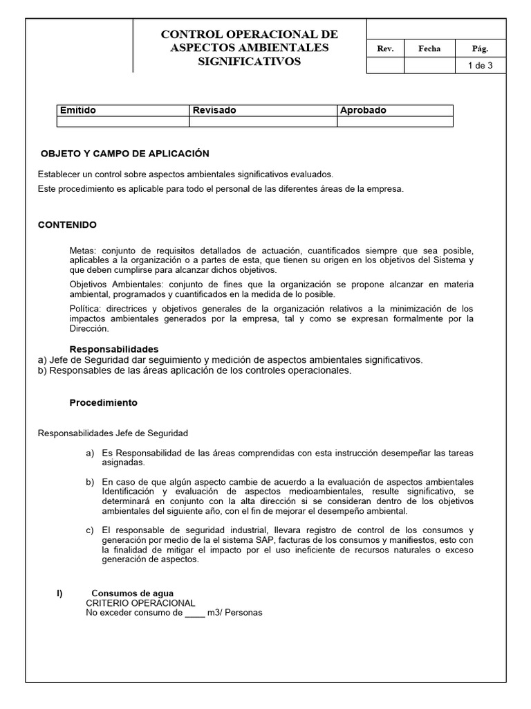 Control Operacional de Aspectos Ambientales Significativos | PDF ...
