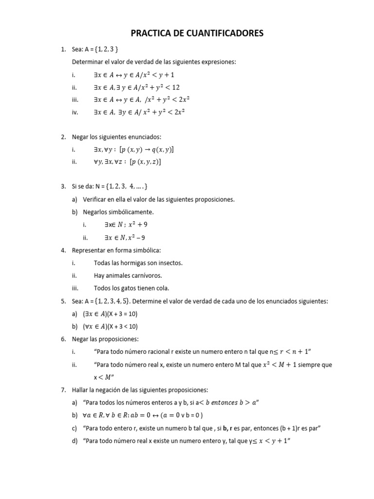 Práctica de Cuantificadores Lógicos | PDF