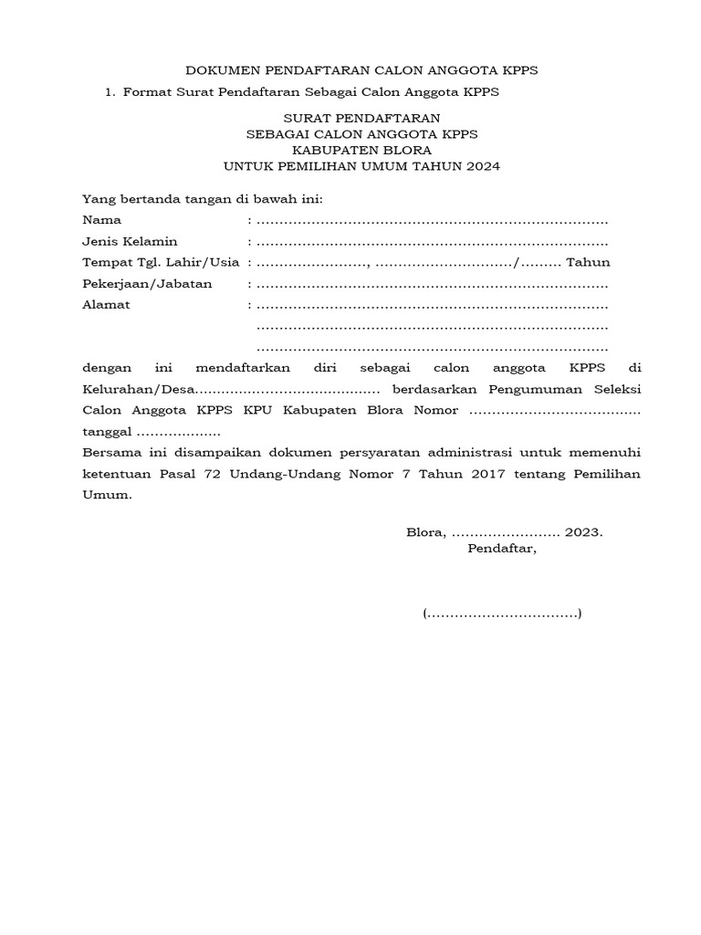 Formulir Pendaftaran KPPS | PDF | Karier & Perkembangan