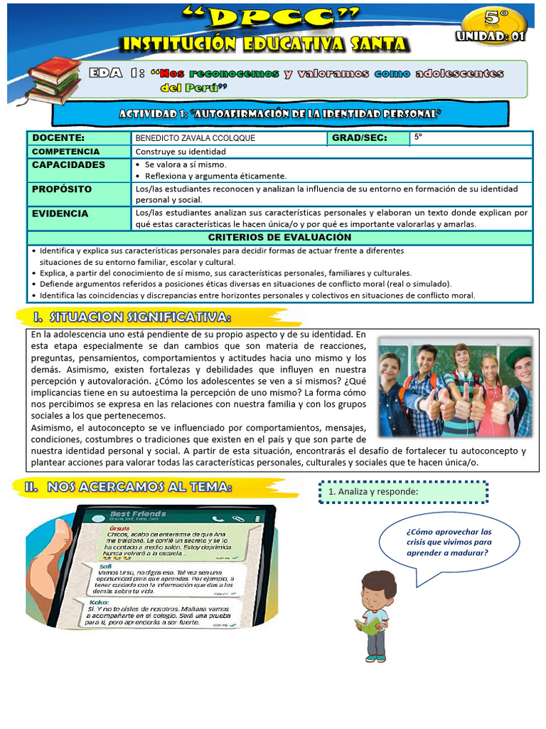 1 DPCC 5° Unidad 1 Activ. #1 - 2023 | Descargar gratis PDF | Moralidad | Comportamiento