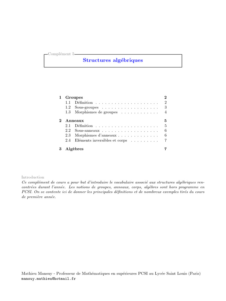 Structures Algebriques Complément | PDF
