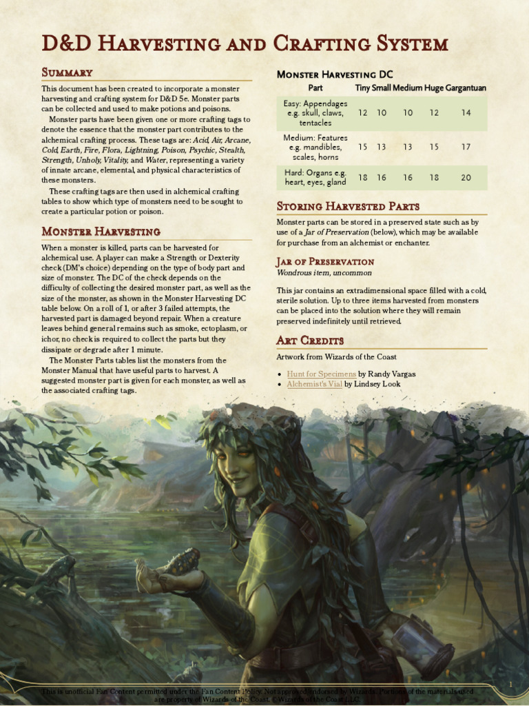 Harvesting and Crafting System For D&D 5e - GM Binder | PDF