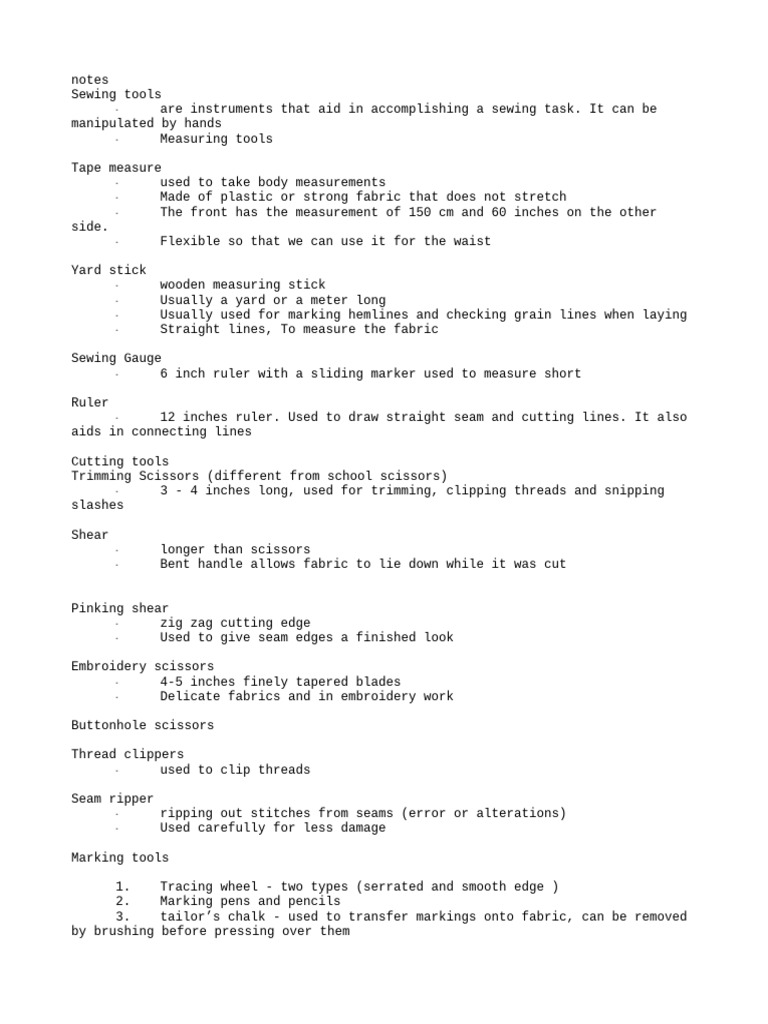 Notes | PDF | Sewing | Seam (Sewing)