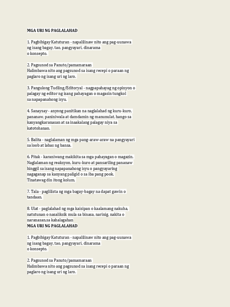 Mga Uri NG Paglalahad | PDF