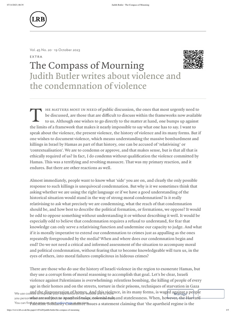 Judith Butler on Violence and Mourning | PDF | Hamas | Gaza Strip