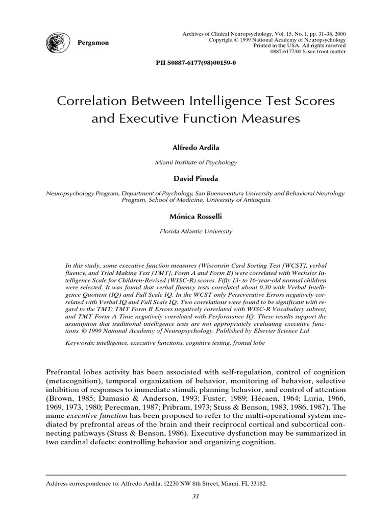 Correlation Between Intelligence Test Scores Pdf Wechsler Adult