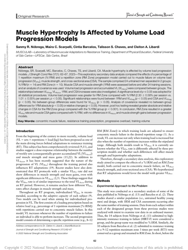 Muscle Hypertrophy: Volume Load Models | PDF | Strength Training ...
