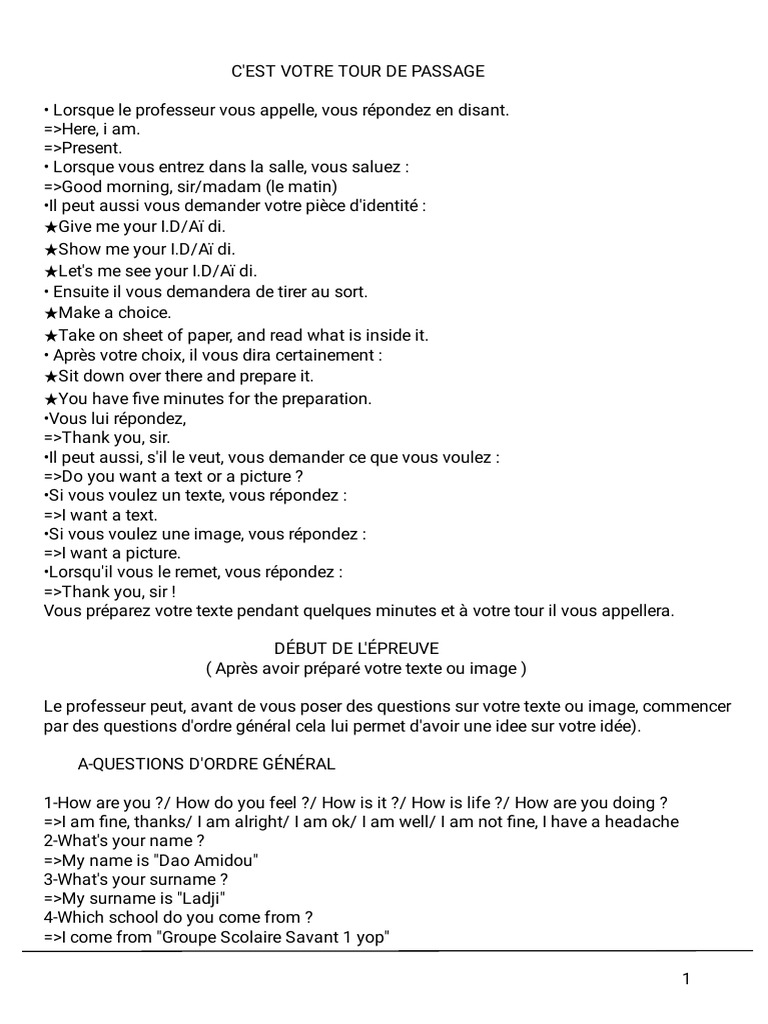 Oral D'anglais | PDF