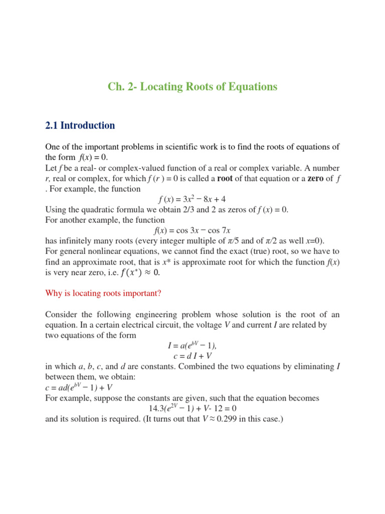 CH2. Locating Roots of Nonlinear Equations | PDF | Equations | Computational Science