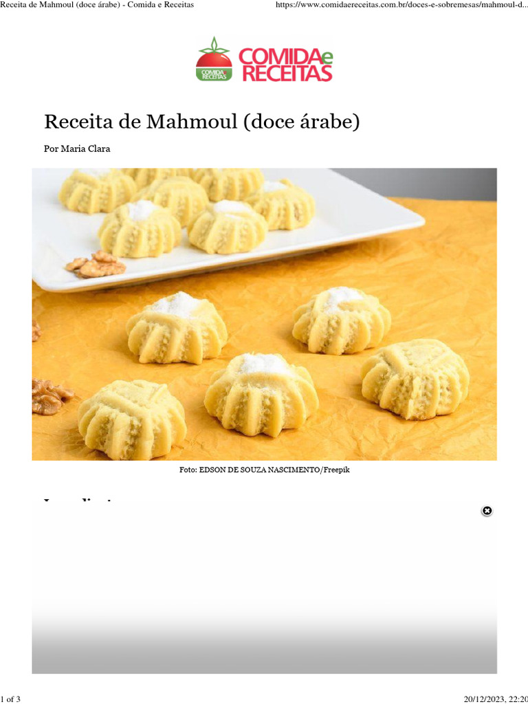 Receita de Mahmoul (Doce Árabe) - Comida e Receitas | PDF