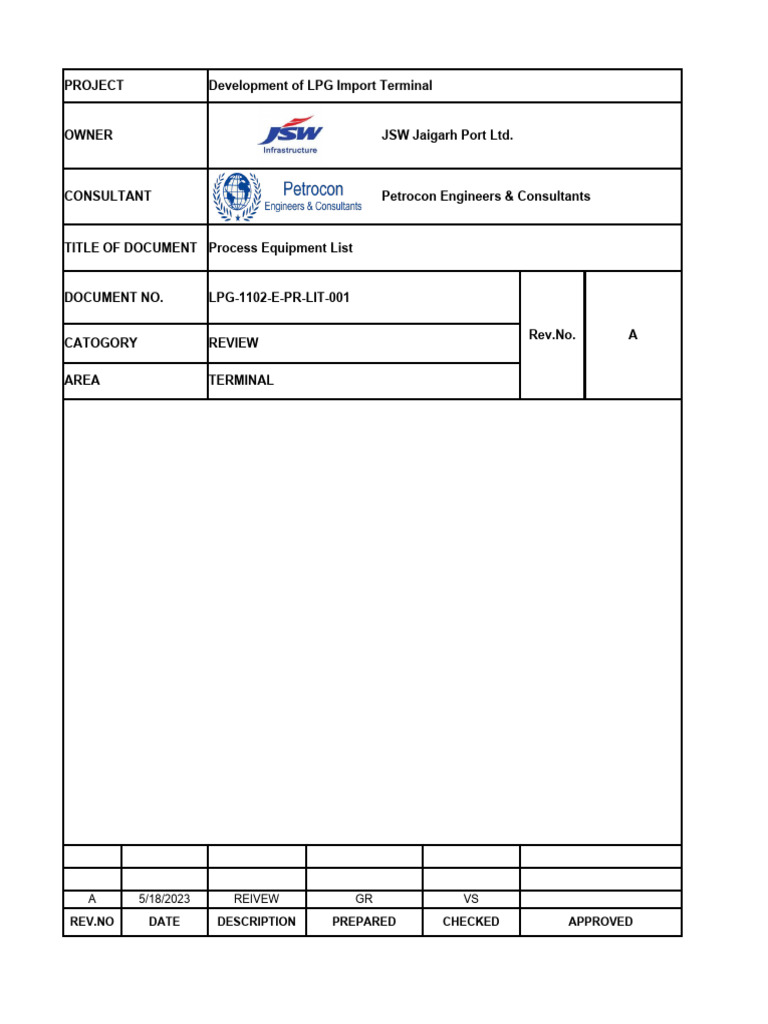 LPG Import Terminal Equipment List | PDF