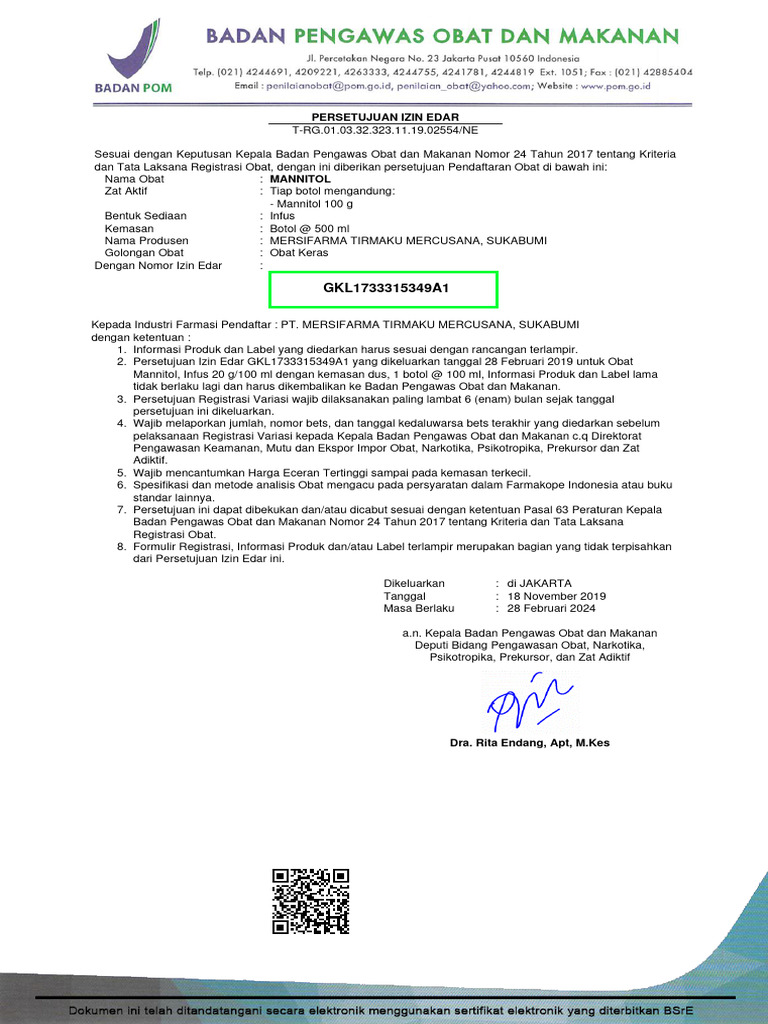 Persetujuan Izin Edar Mannitol Infus | PDF | Pengembangan Diri