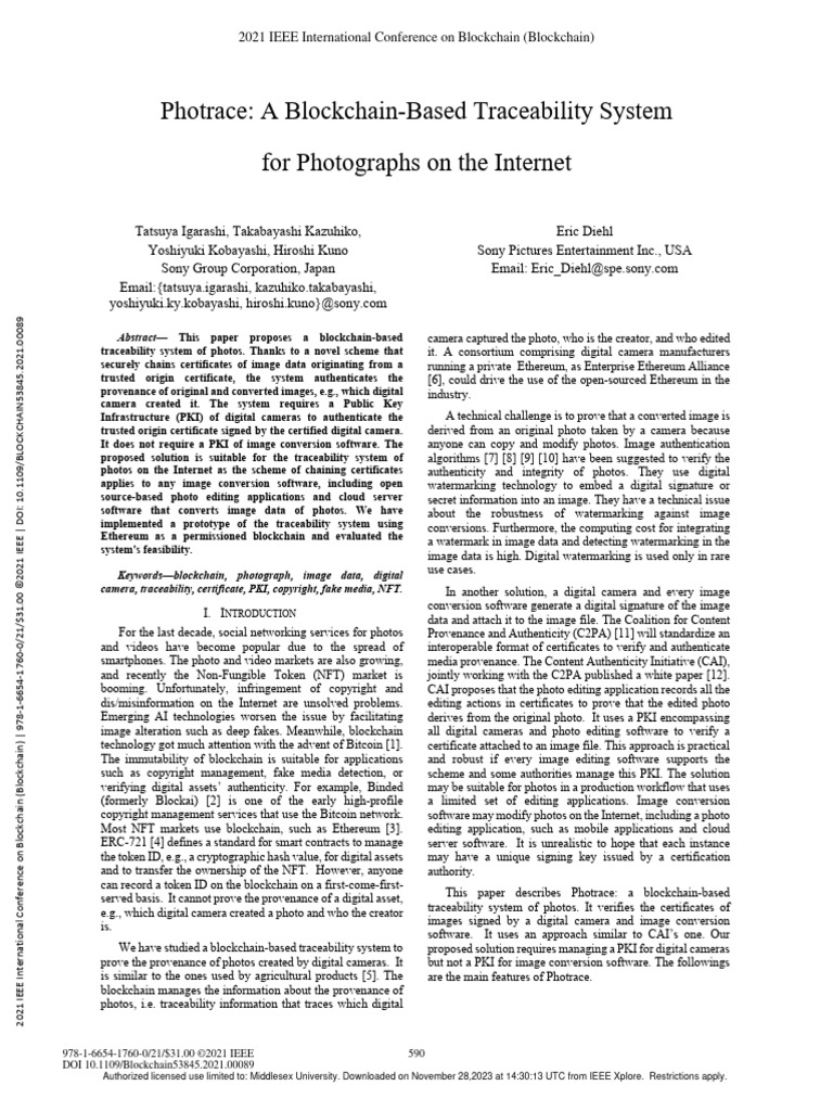 Photrace A Blockchain-Based Traceability System For Photographs On The Internet | PDF | Public ...