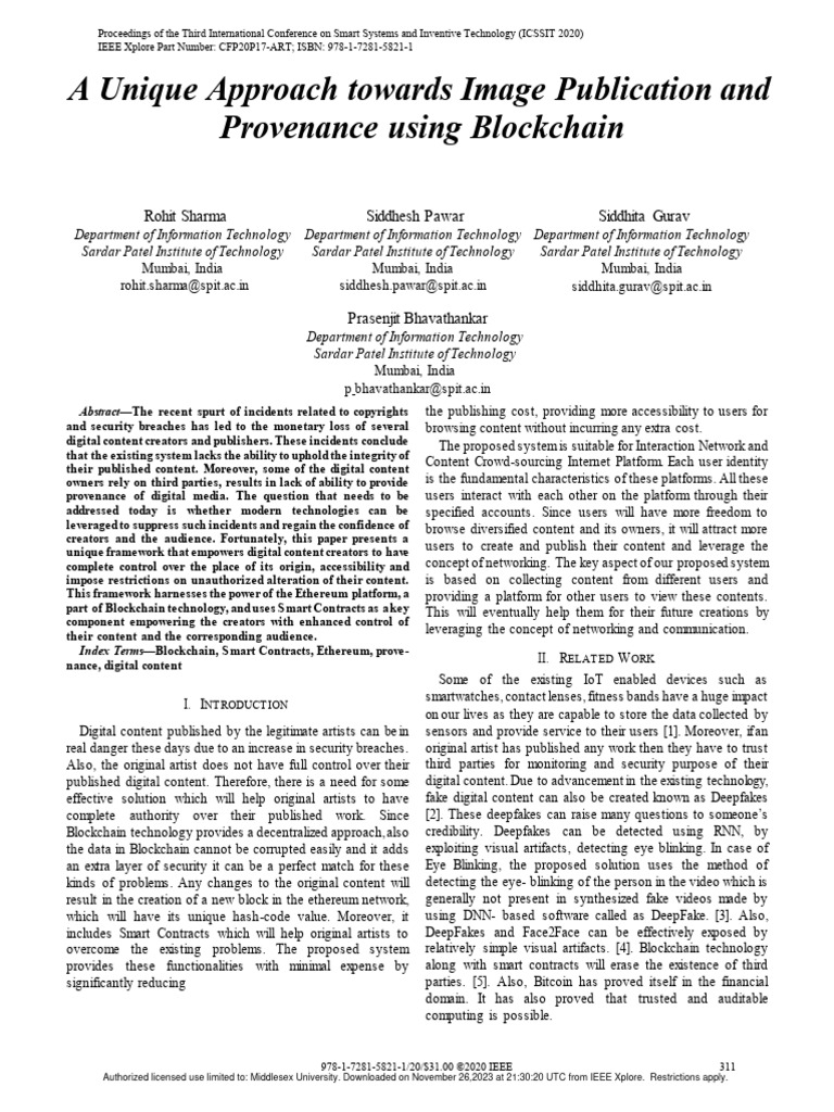 A Unique Approach Towards Image Publication and Provenance Using ...