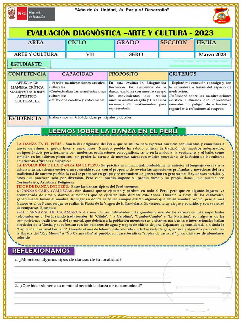 Evaluacion Diagnostica 3ero Y 4to 5to Grado Arte Y Cultura 0607