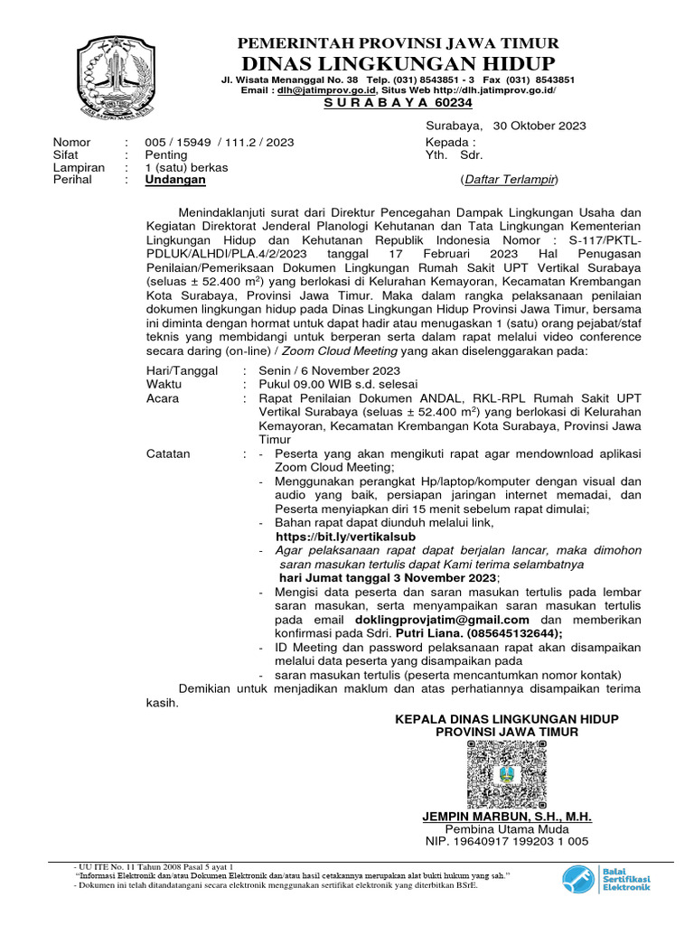 Und ANDAL, RKL, RPL RS UPT Vertikal Surabaya - Sign | PDF