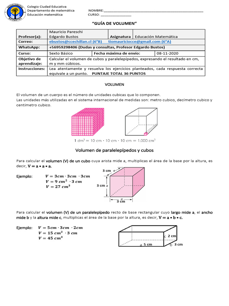 6°-Matematica-Guia-de-volumen-02-11-20 | PDF | Volumen | Metrología