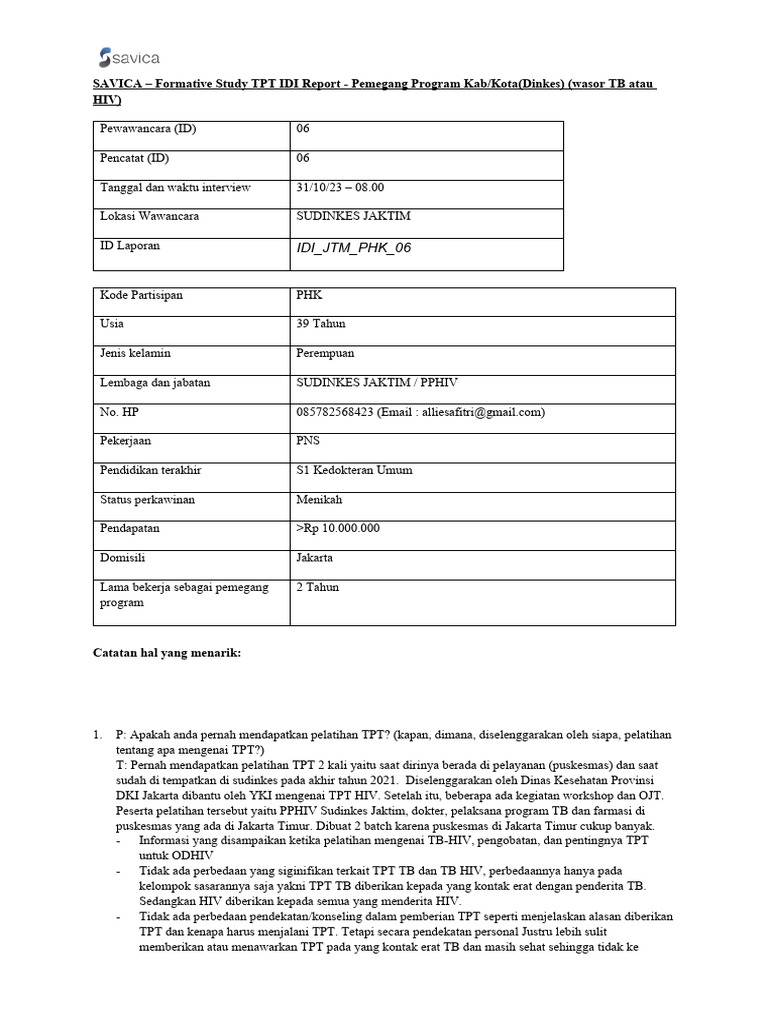 Format Summary Idi Pemegang Prog. Dinkes - TB, Hiv | PDF | Pengembangan Diri