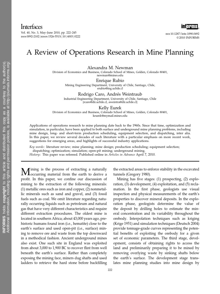 A Review of Operations Research in Mine | PDF | Mining | Coal Mining