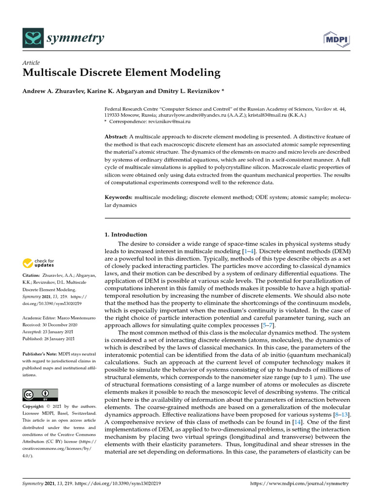A. A. Zhuravlev Et Al., 2020. Multiscale Discrete Element Modeling | PDF | Molecular Dynamics ...