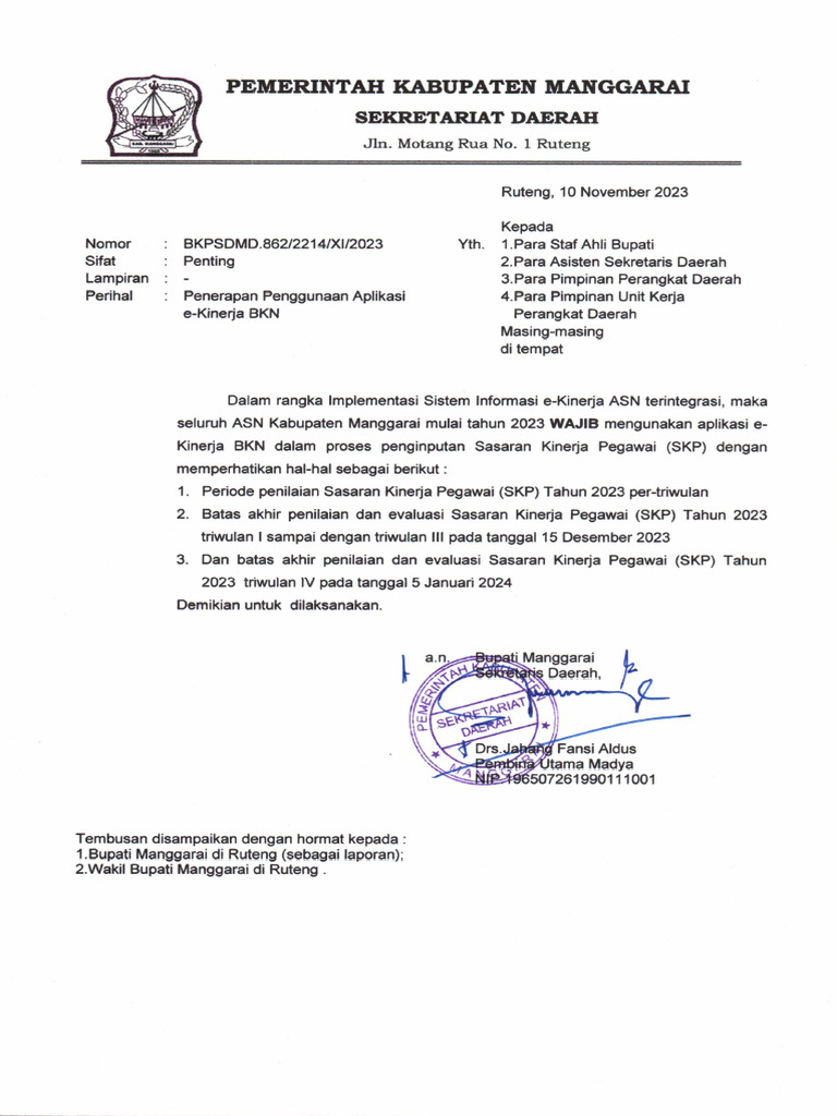 Penerapan Penggunaan Aplikasi E Kinerja Bkn Pdf