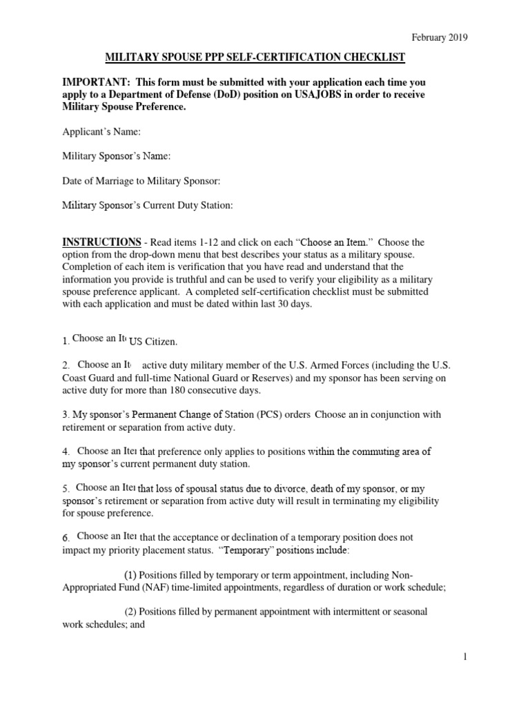 PPP Military Spouse Checklist Feb 2019 | PDF | Spouse | Government