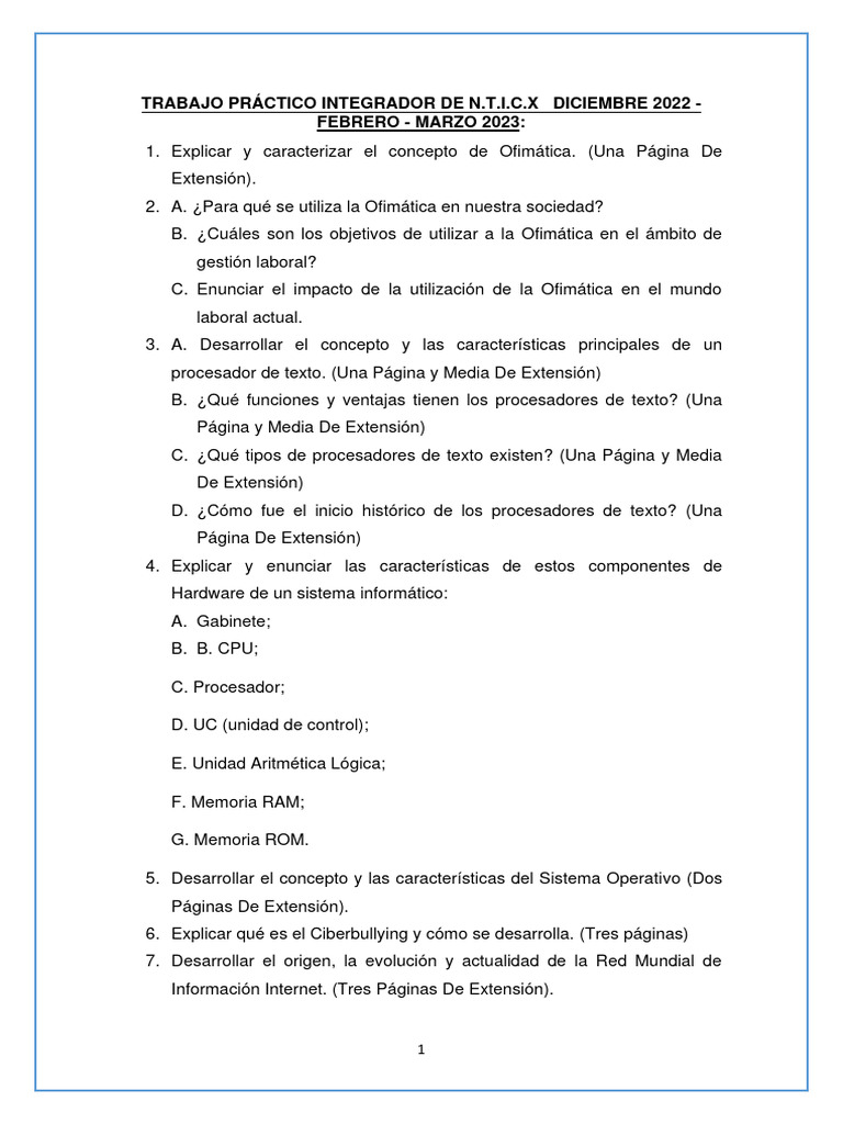 Trabajo Práctico Integrador Tep - Ted de Nticx Diciembre 2023 Febrero Marzo 2024 - 095126 | PDF ...