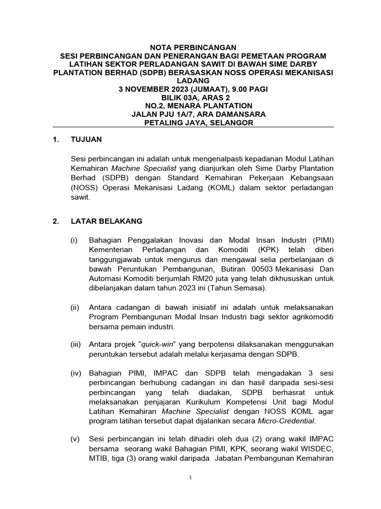 NOTA PERBINCANGAN MAPPING SDPB - v2 | PDF