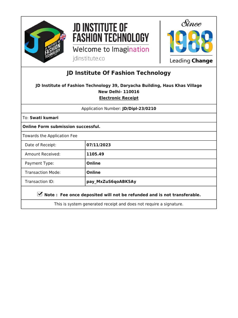 Acknowledgement Receipt JD Dipl-23 0210 | PDF