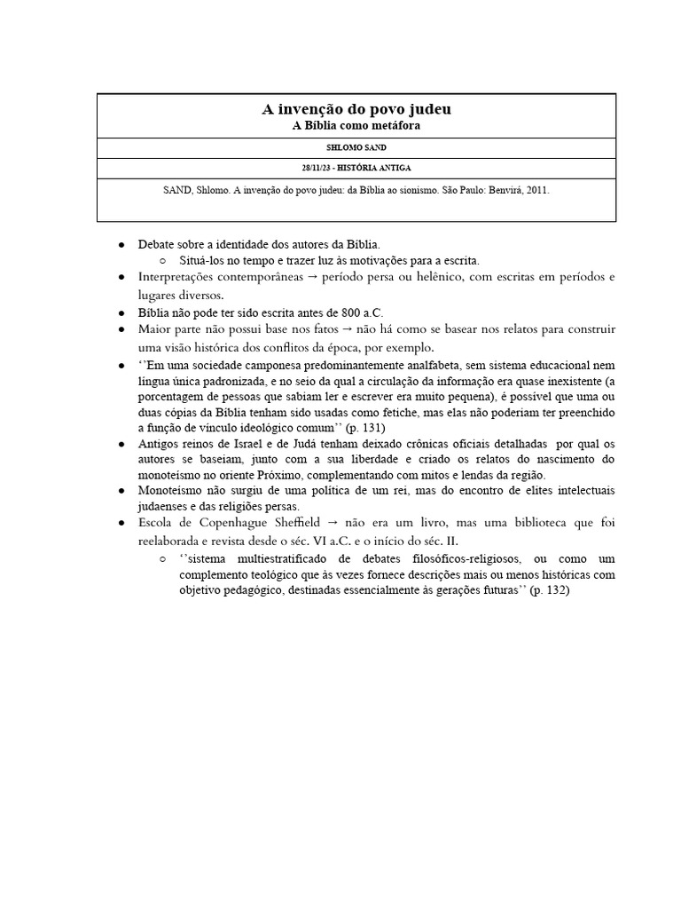 A Invenção do Povo Judeu e a Bíblia | PDF | Religião e Espiritualidade