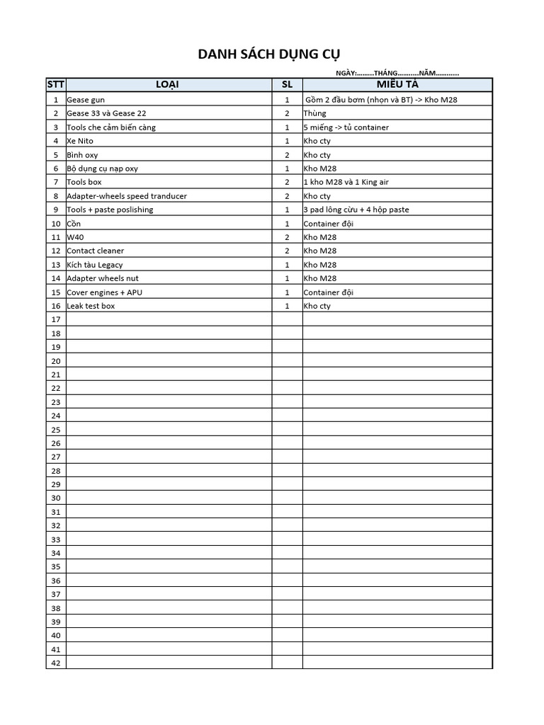 Danh Muc Dung Cu | PDF