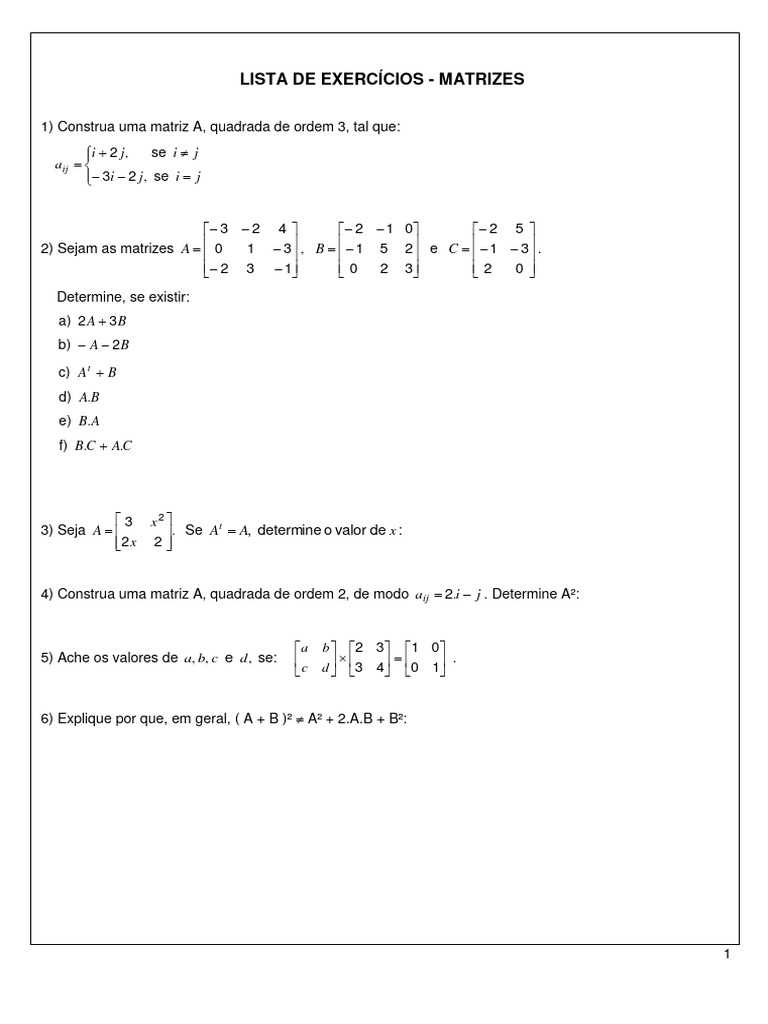 Exercicios Extras de Matrizes | PDF