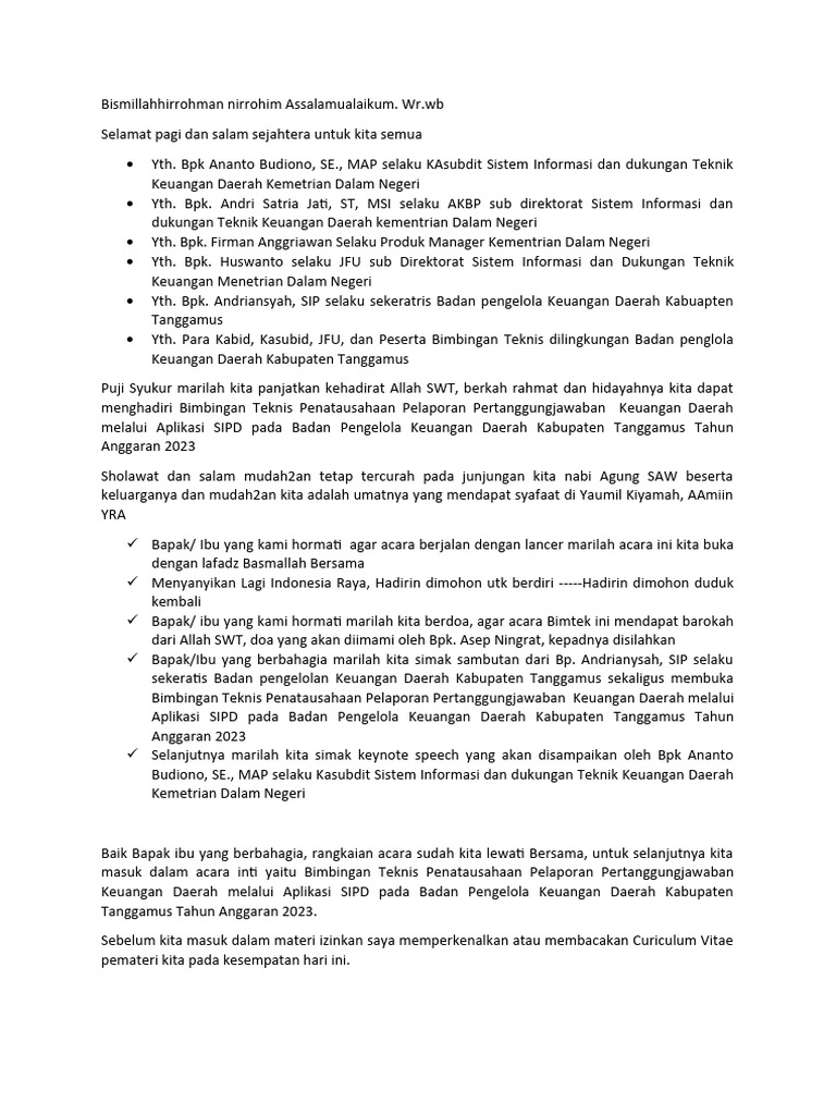 Susunan Acara Bimtek Sipd | PDF