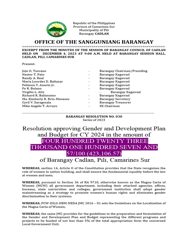 Resolution No. 030 - Gad 2024 | PDF | Government | Human Rights