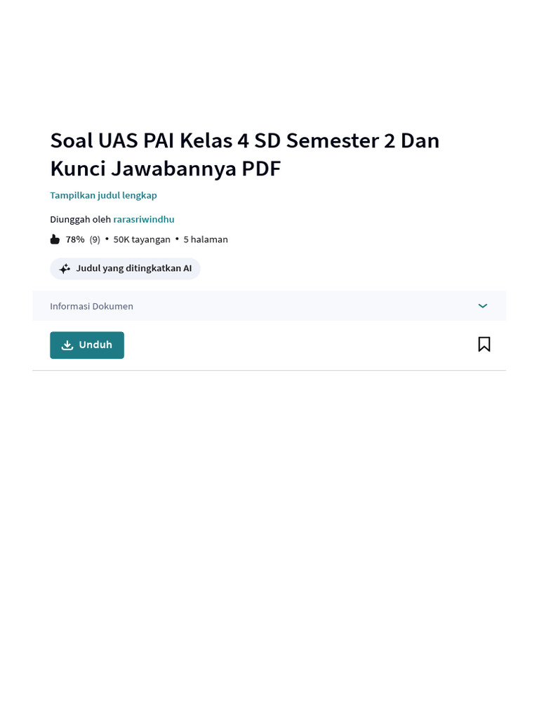 Soal UAS PAI Kelas 4 SD Semester 2 Dan Kunci Jawabannya PDF - PDF | PDF