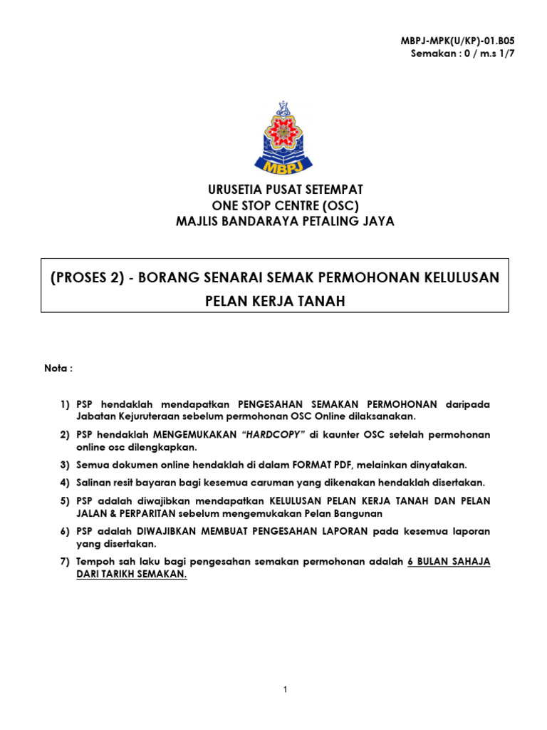 B05-Proses 2 - Borang Permohonan Kerja Tanah-2018 | PDF