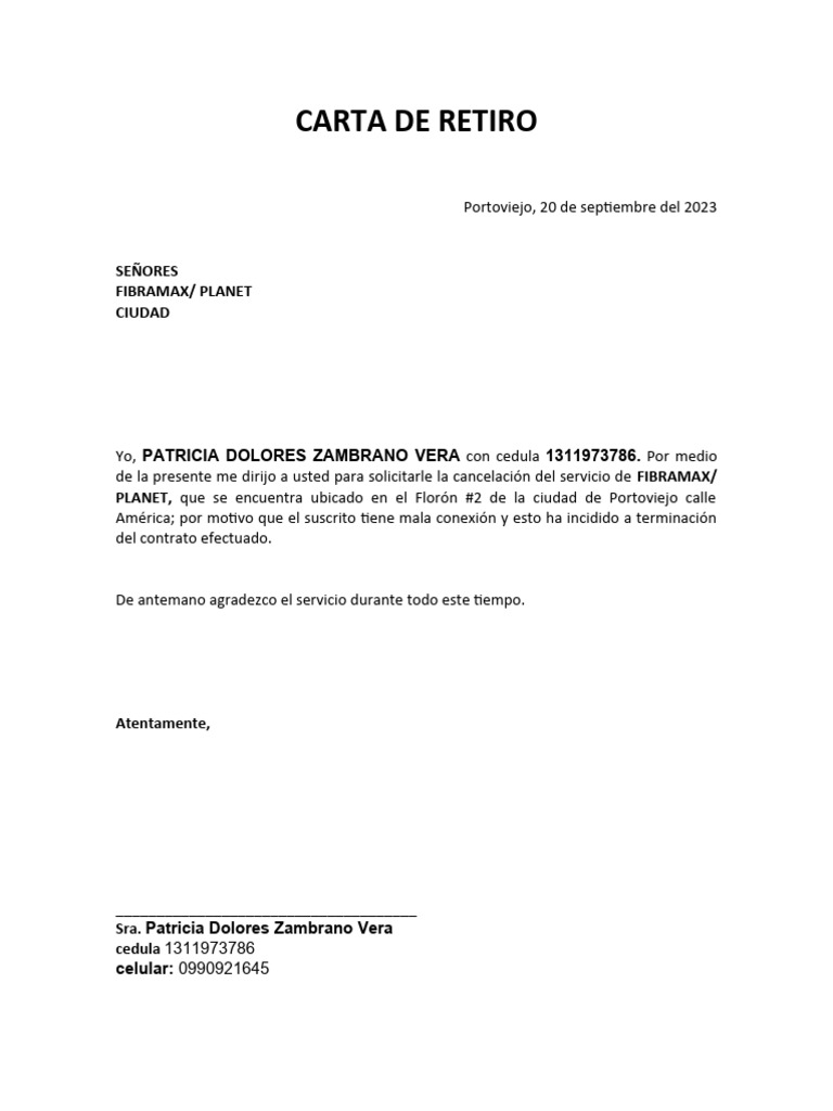 Carta de Retiro | PDF