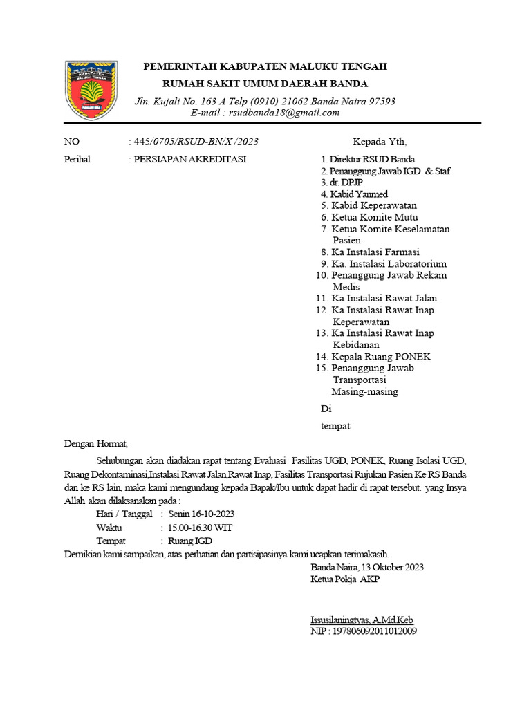 Undangan Rapat Pokja AKP | PDF