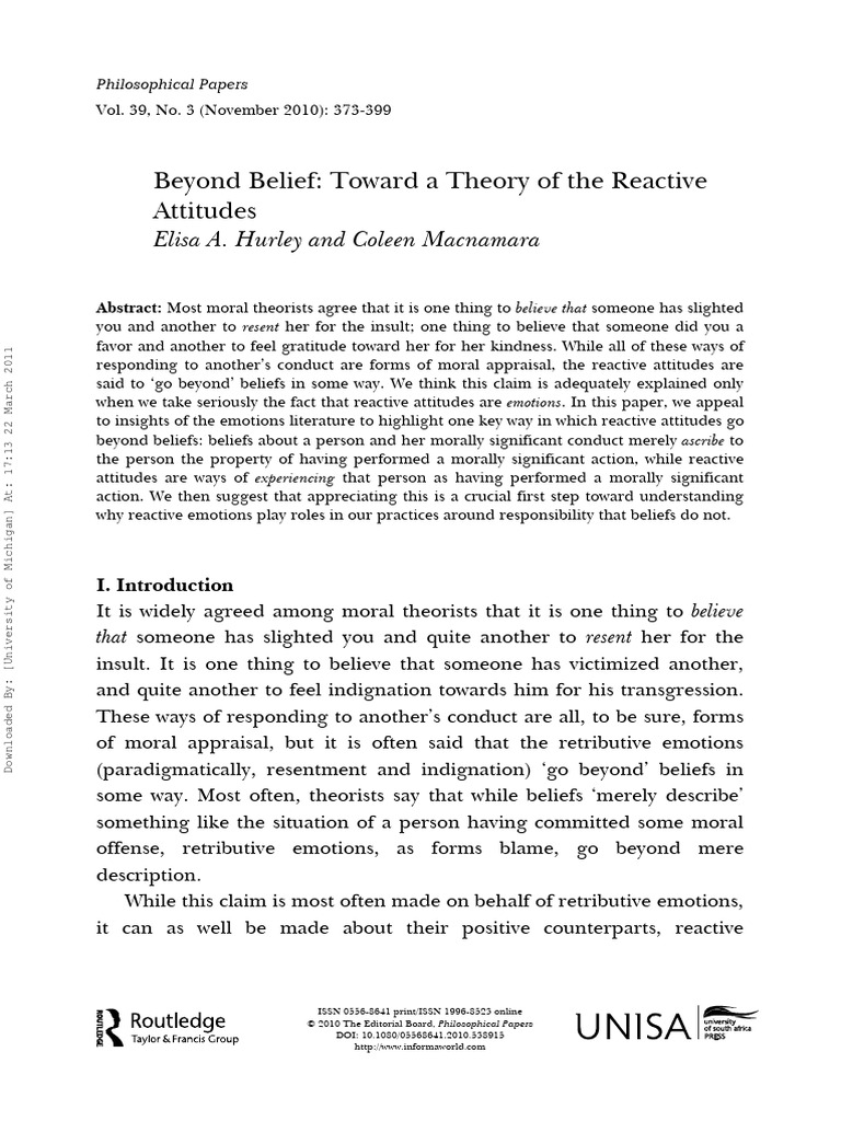 Theory of Reactive Attitudes | PDF | Attitude (Psychology) | Emotions