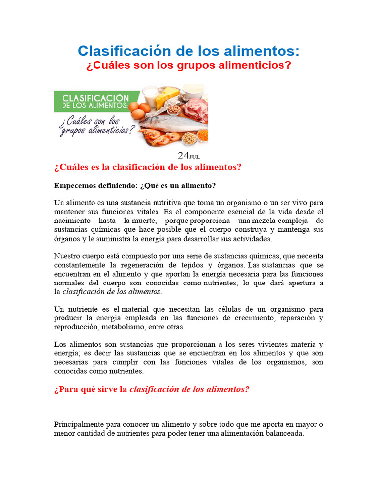 Clasificacion de Los Alimentos 3 | PDF | Nutrientes | Alimentos